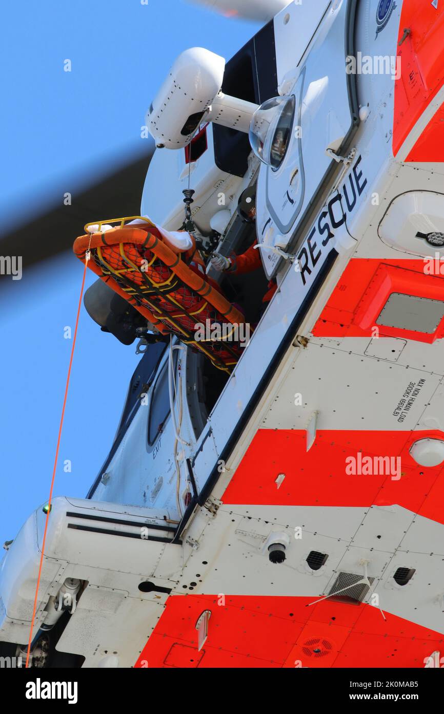 Emergency Marine evacuation by helicopter from a cruise ship in the ...