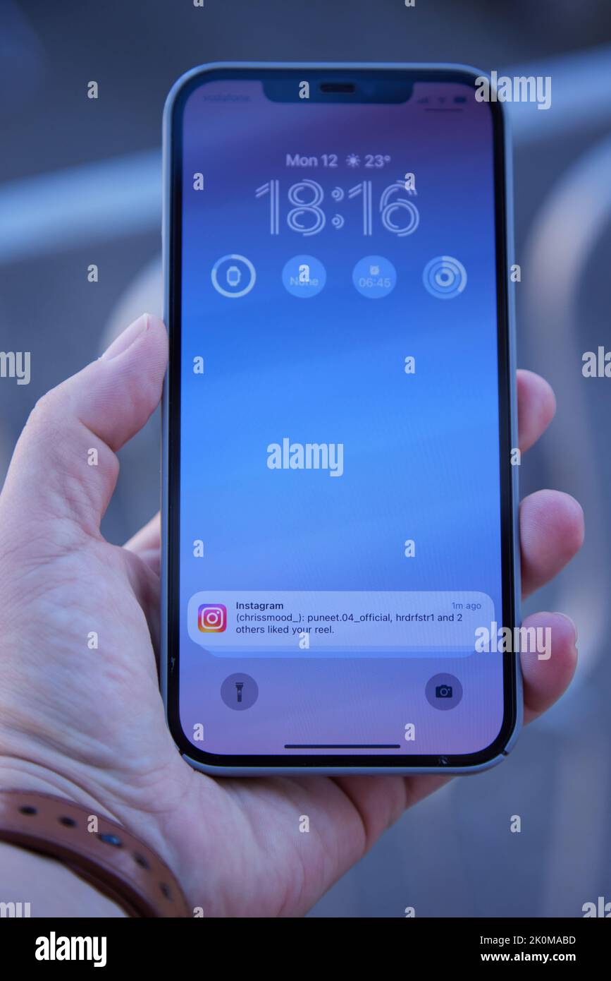 Apple iPhone 12 Pro Max in the hand with ios 16 and instagram ...