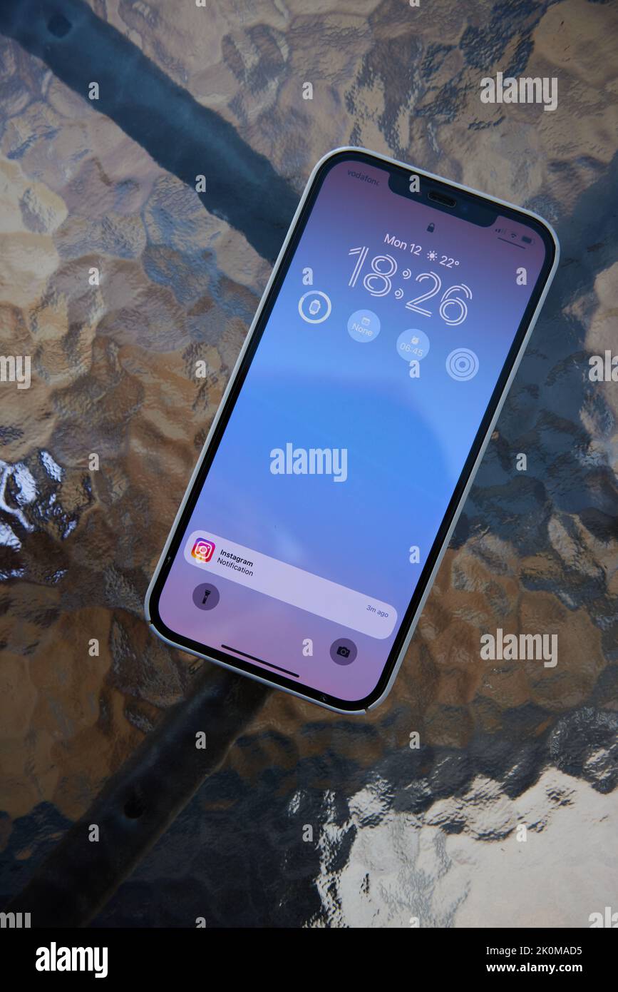 Apple iPhone 12 Pro Max with ios 16 and instagram notification on main ...