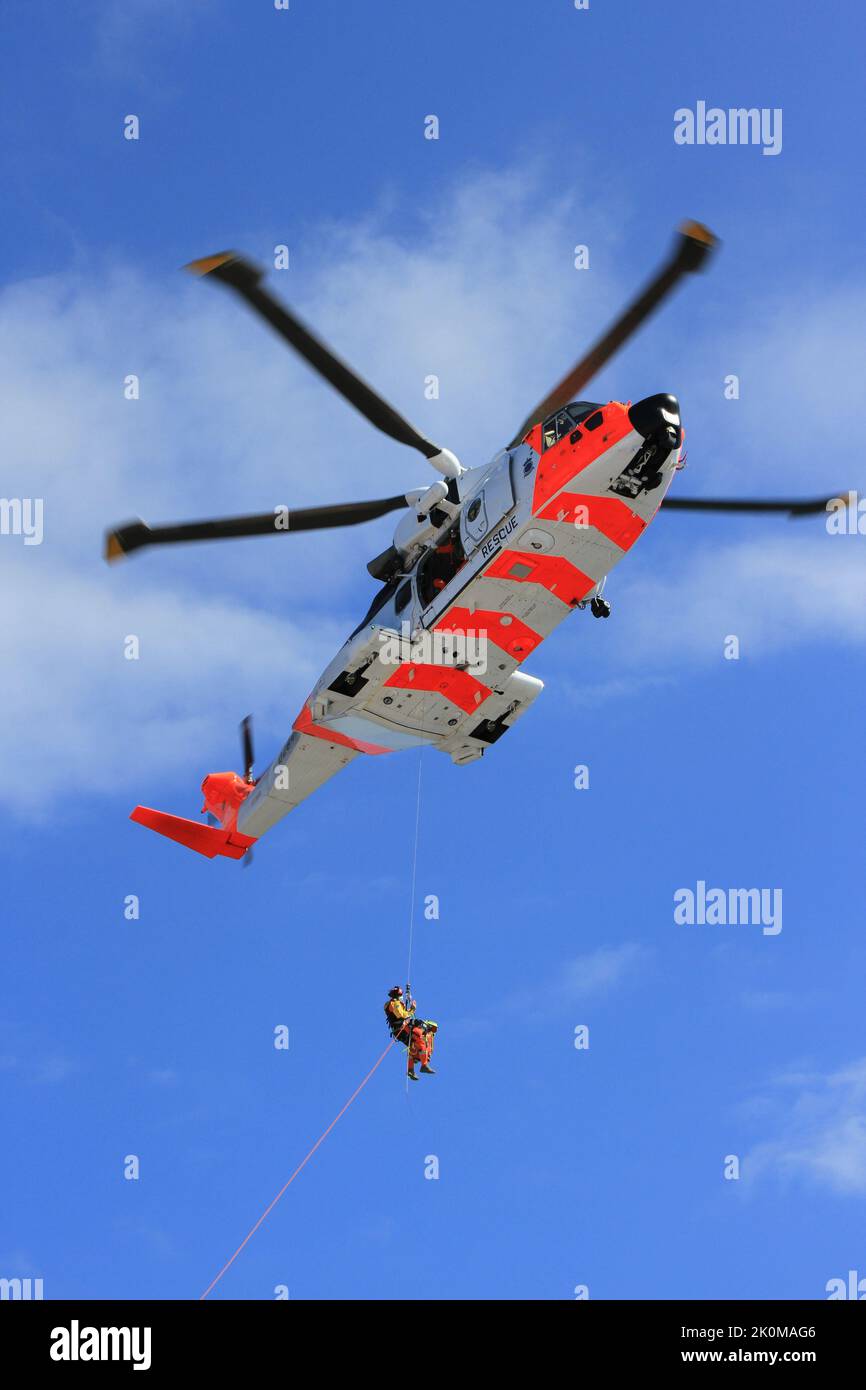 Emergency Marine evacuation by helicopter from a cruise ship in the ...