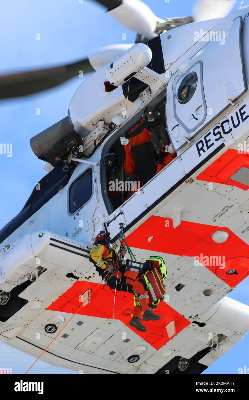 Emergency Marine evacuation by helicopter from a cruise ship in the ...