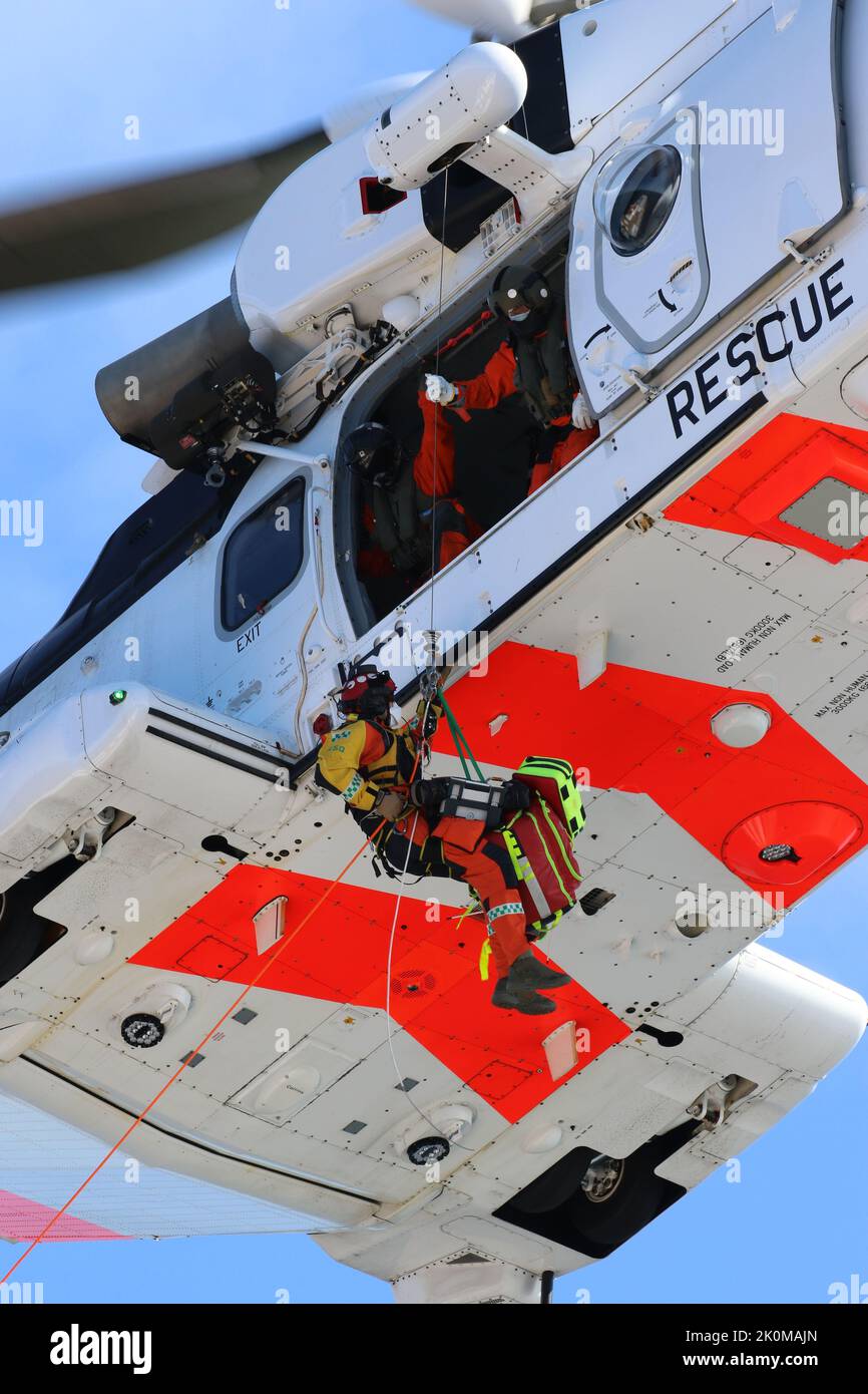 Emergency Marine evacuation by helicopter from a cruise ship in the ...