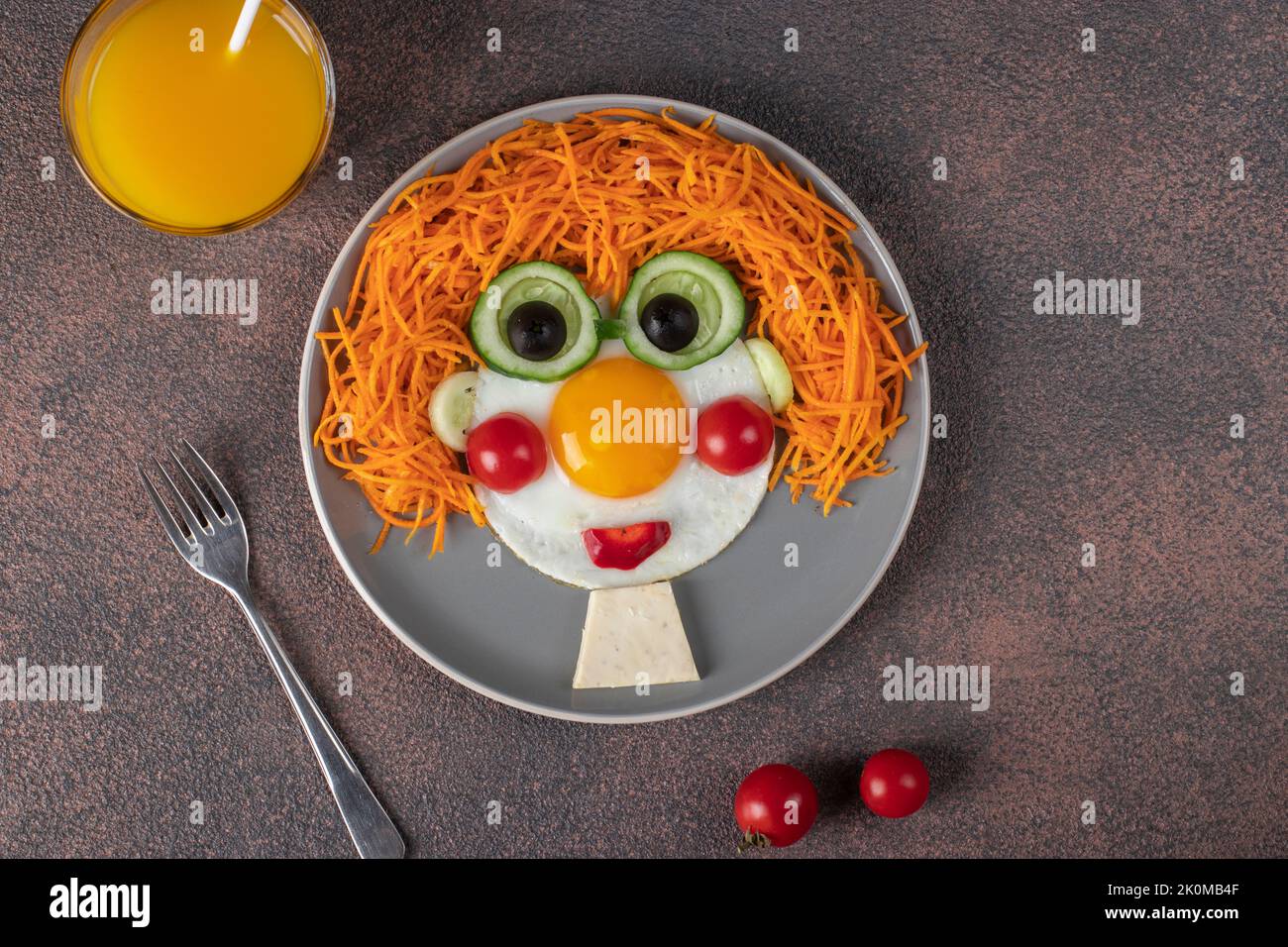 Fun Food for kids - smiling face ginger boy from fried eggs, carrot ...