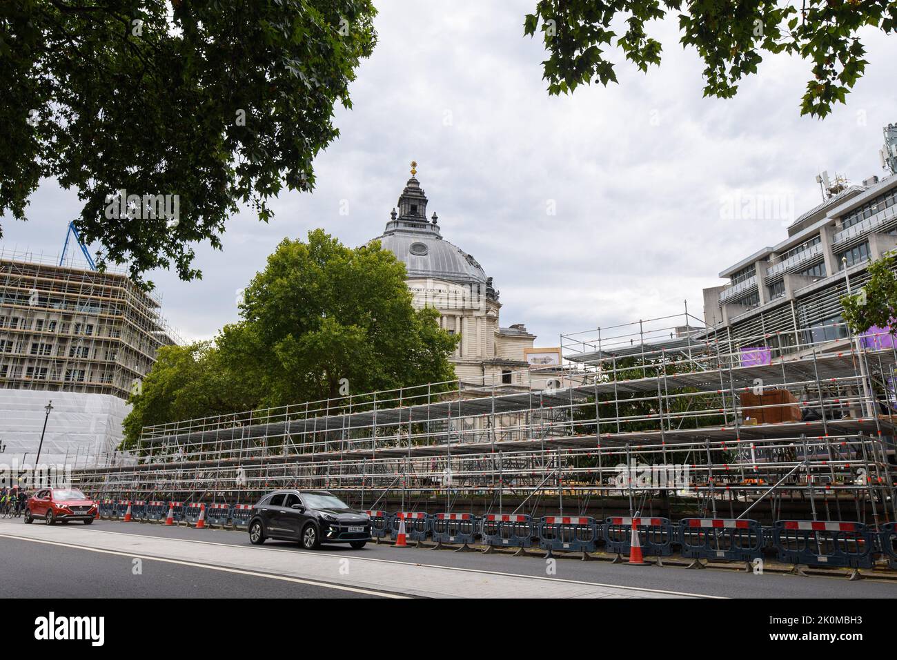 London, UK. 12 September 2022. Spectator stands are build opposite ...