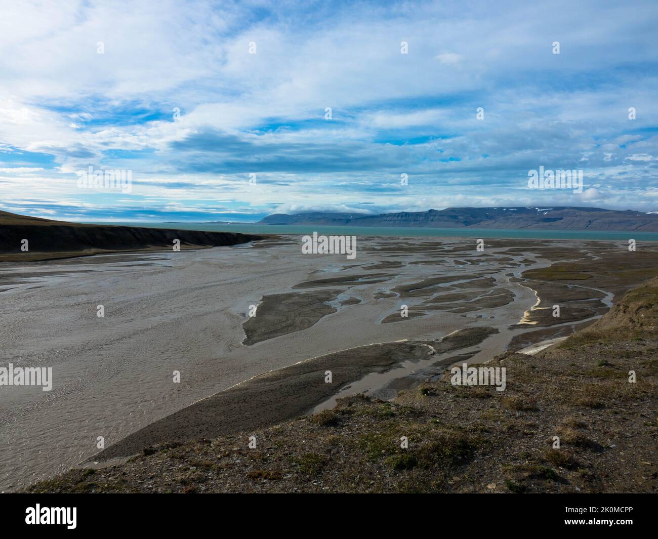 Panoramic view of snow free arctic landscape. Seen at Barentsoya Island ...