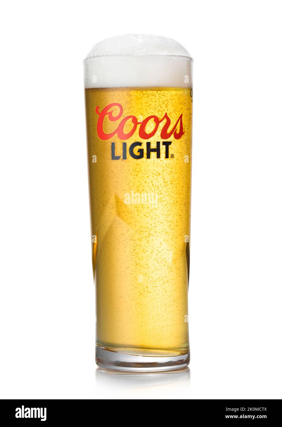 LONDON,UK - AUGUST 20,2022: Coors Light lager beer in original glass on ...