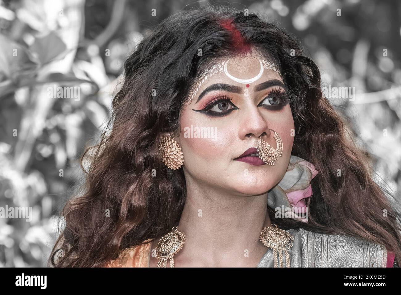 Portrait of beautiful Indian brunette woman faces with perfect makeup ...