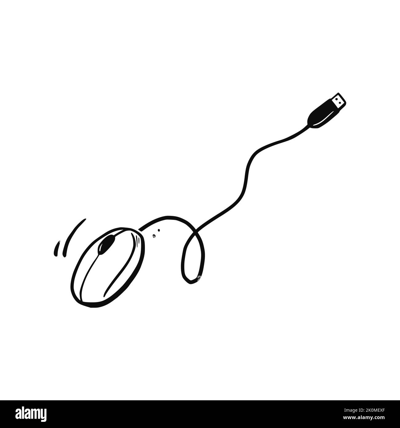 Computer mouse hand drawn doodle element. Sketch line style pc mouse ...