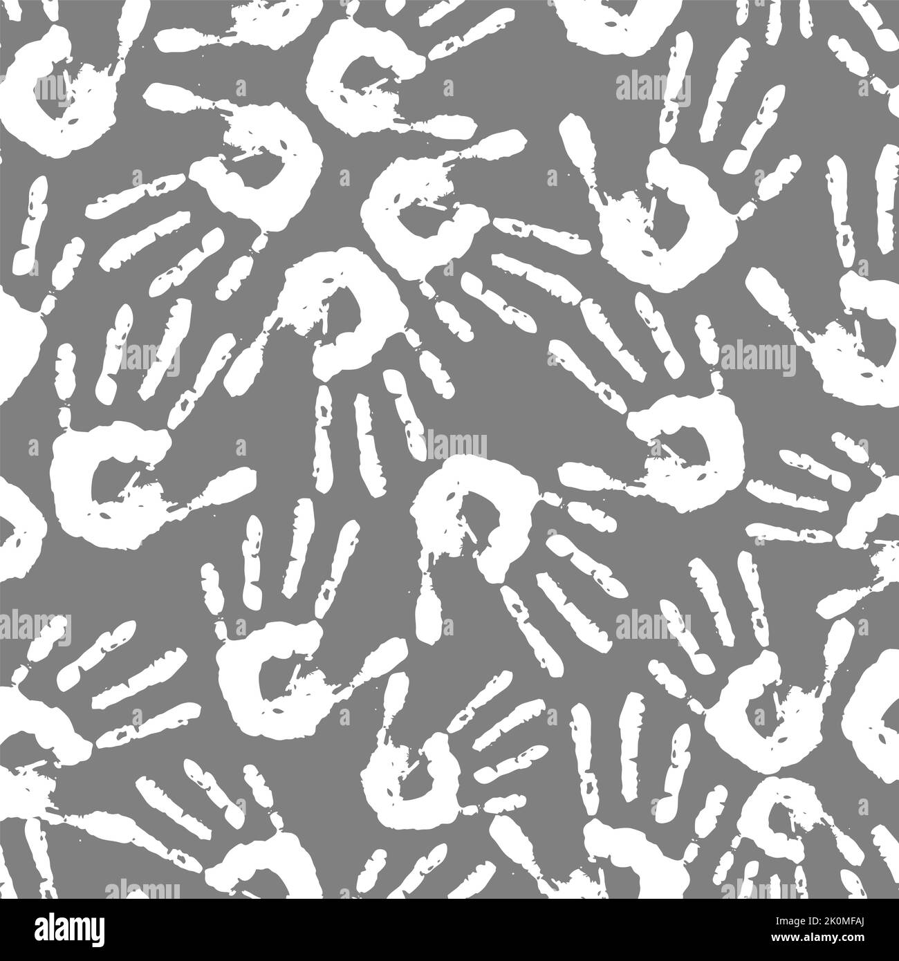 seamless abstract pattern of white handprints on a gray background ...