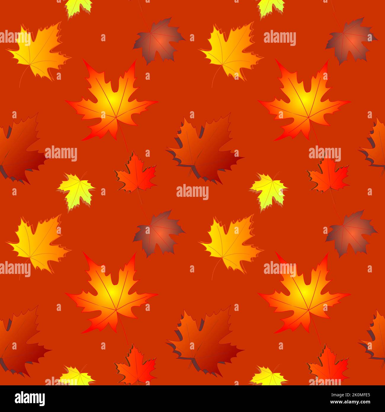 seamless asymmetrical pattern of autumn maple leaves on orange ...