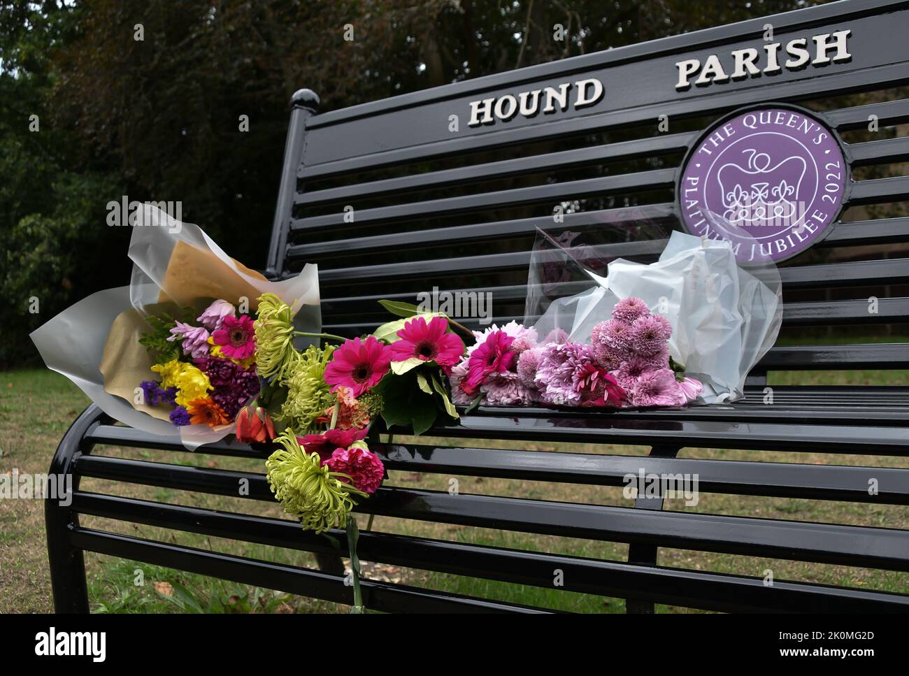 Queen Elizabeth II Platinum Jubilee 2022 Bench With Flowers And A ...