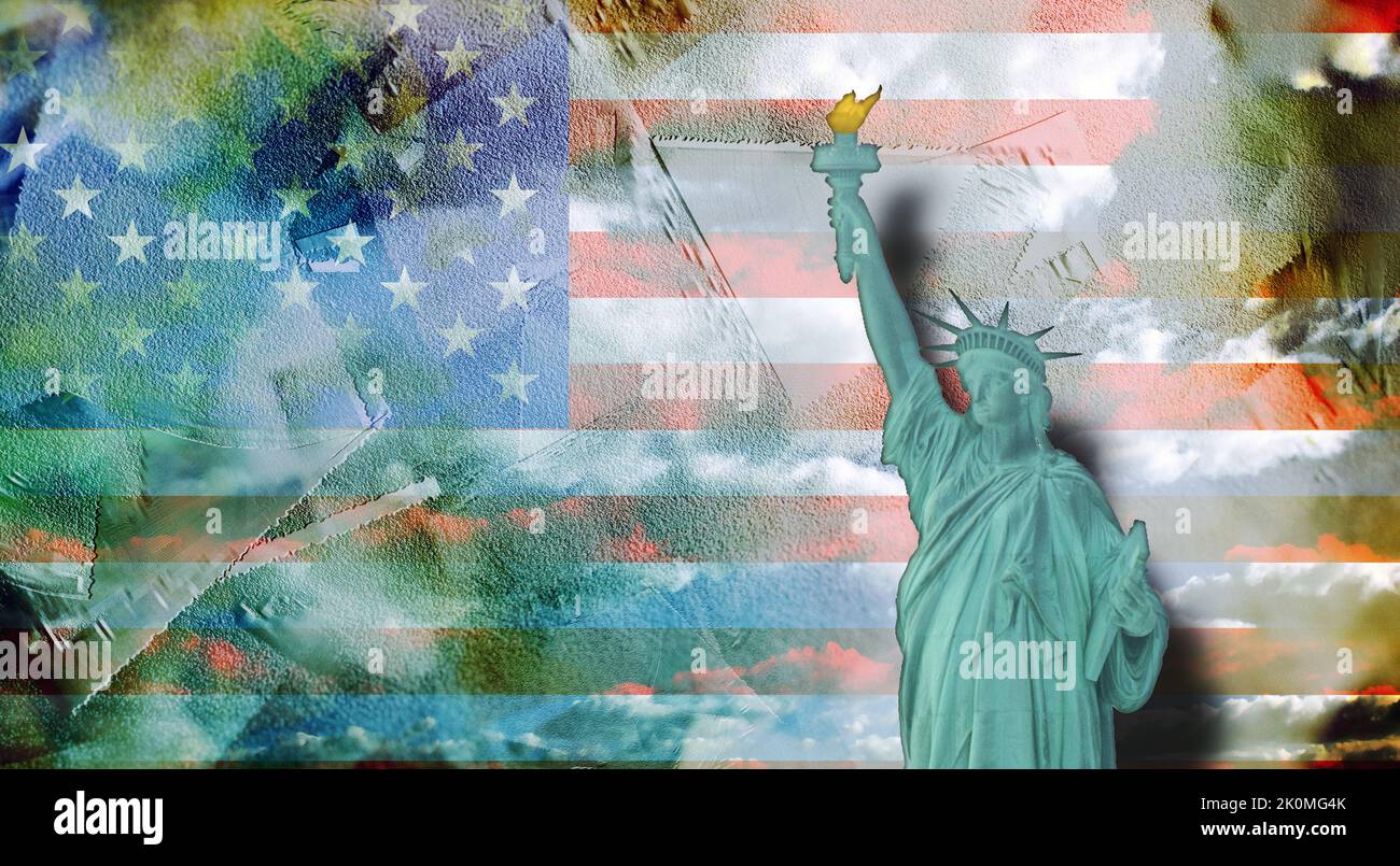 America NYC with Statue of Liberty. 3D rendering Stock Photo - Alamy