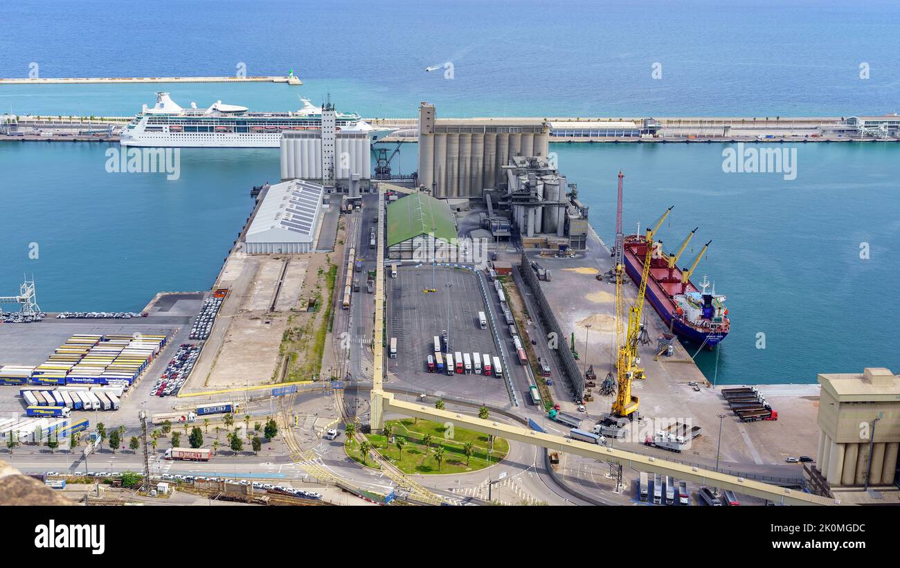 Barcelona Harbor, Spain, August, 25, 2022: Aerial view of the port of ...