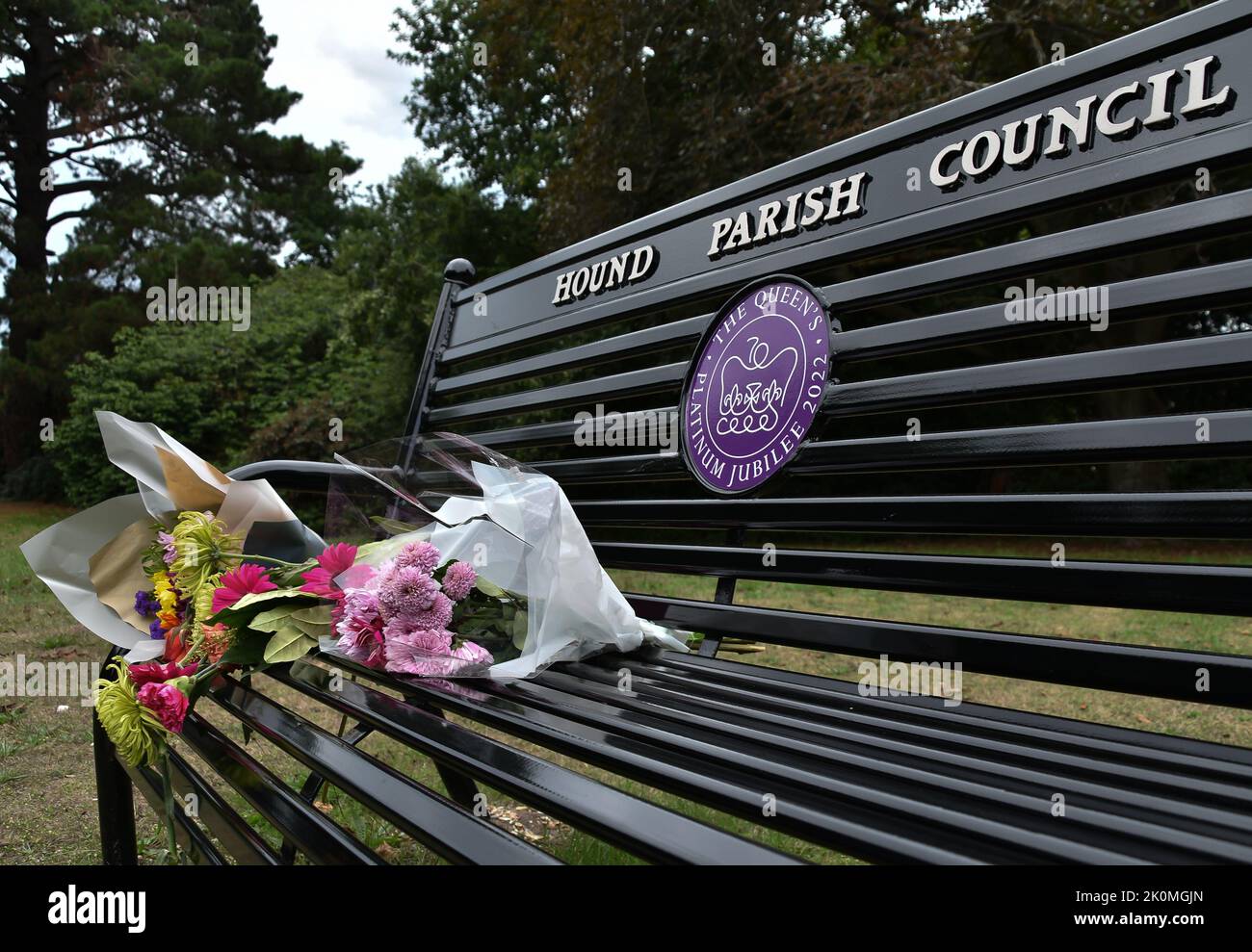 Queen Elizabeth II Platinum Jubilee 2022 Bench With Flowers And A ...