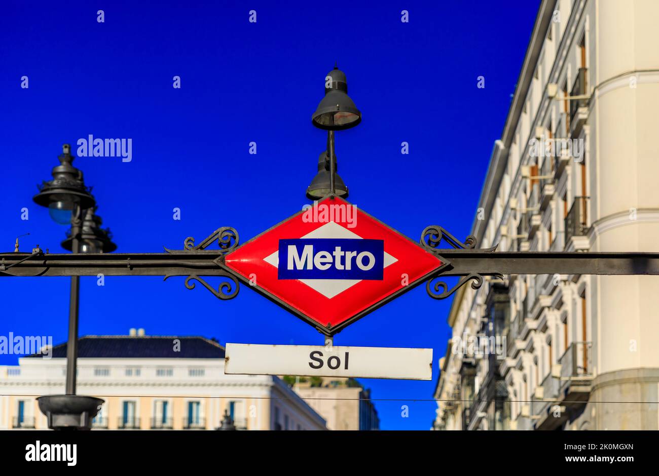 Madrid, Spain - June 28, 2021: Traditional red and blue metro sign for ...