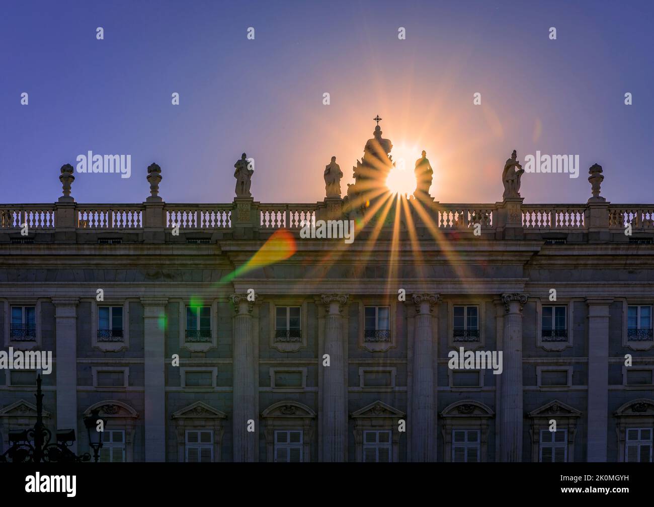 Sunset view of the ornate baroque architecture of the Royal Palace or ...