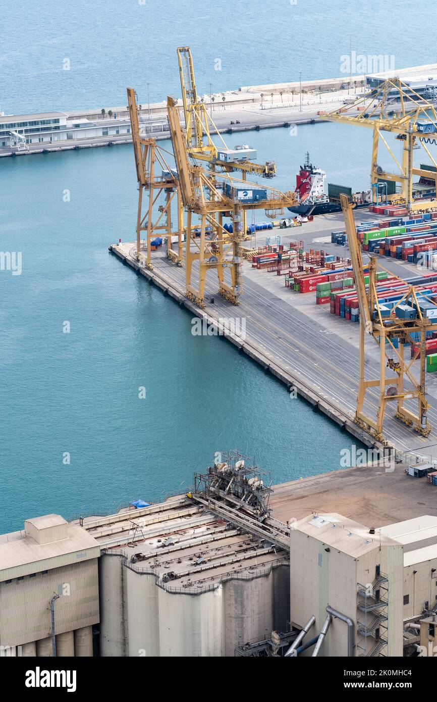 Barcelona Harbor, Spain, August, 25, 2022: Huge cranes for loading and ...