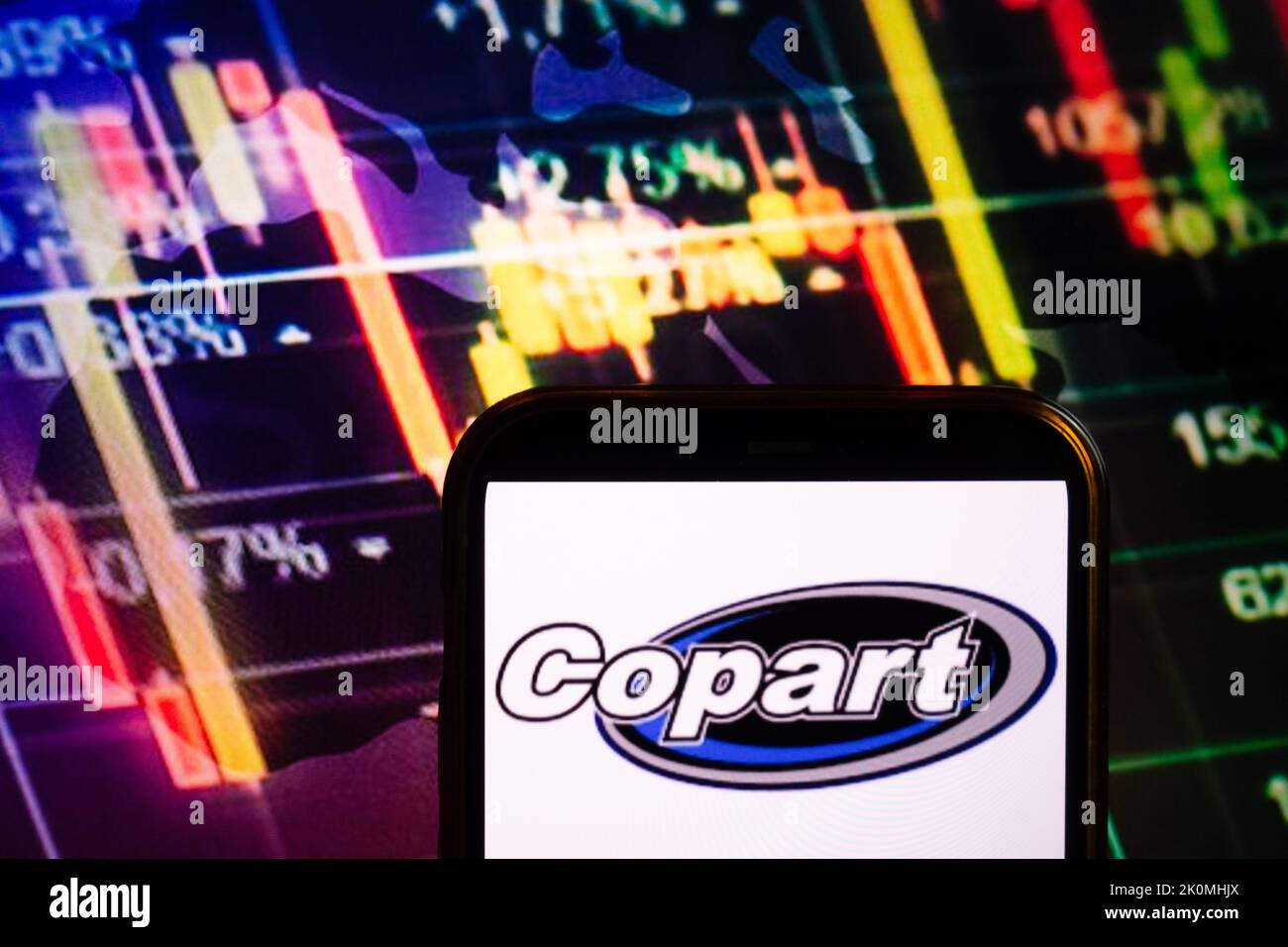 KONSKIE, POLAND - September 10, 2022: Smartphone displaying logo of Copart company on stock ...