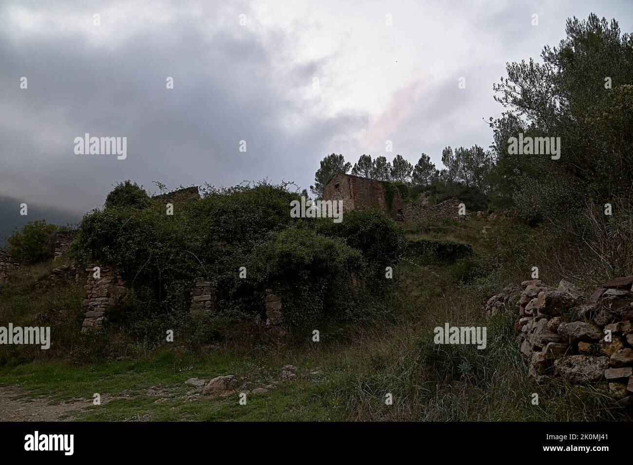 Jinquer, Castellon, Spain. Houses in ruins of an abandoned village in ...