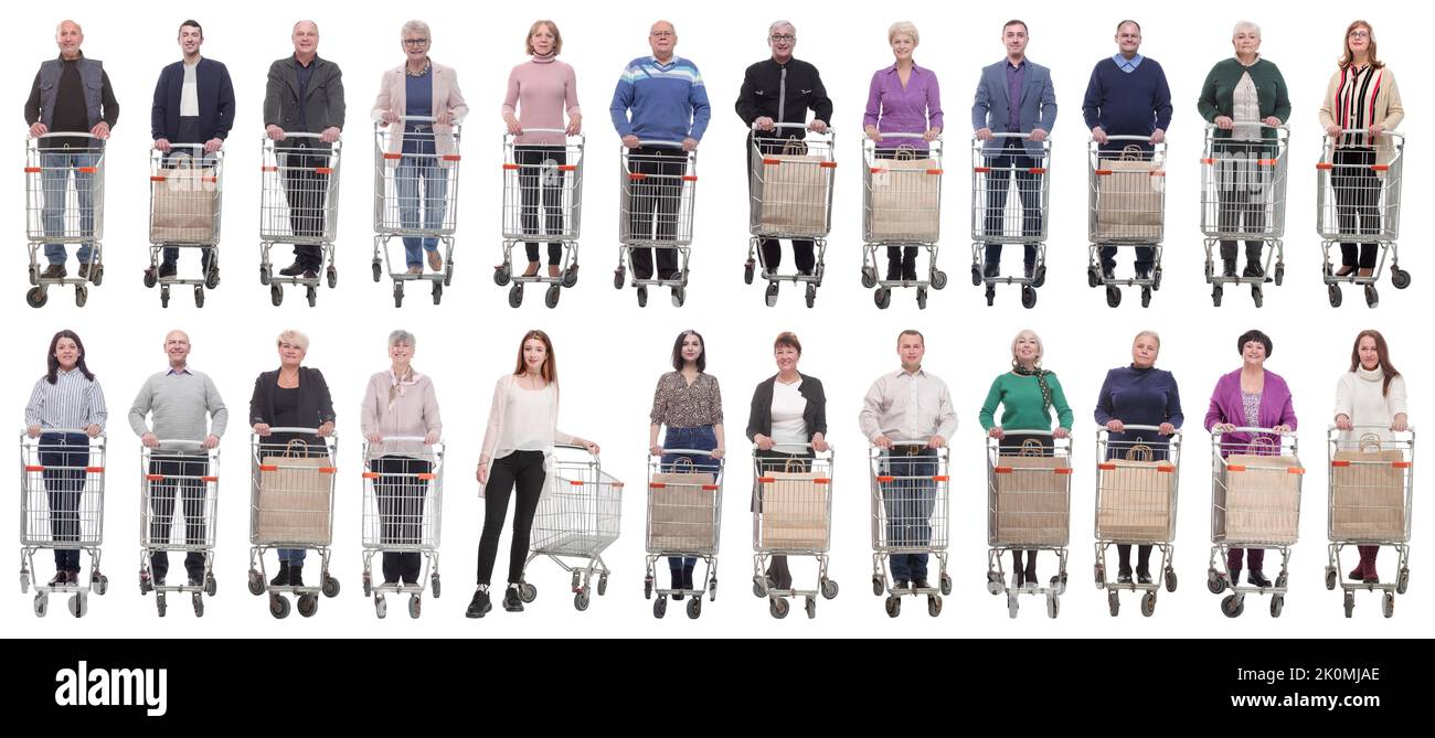 collage group of people with cart isolated on white Stock Photo - Alamy