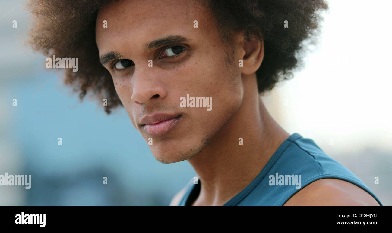 Serious handsome african mixed race man facing camera portrait Stock ...