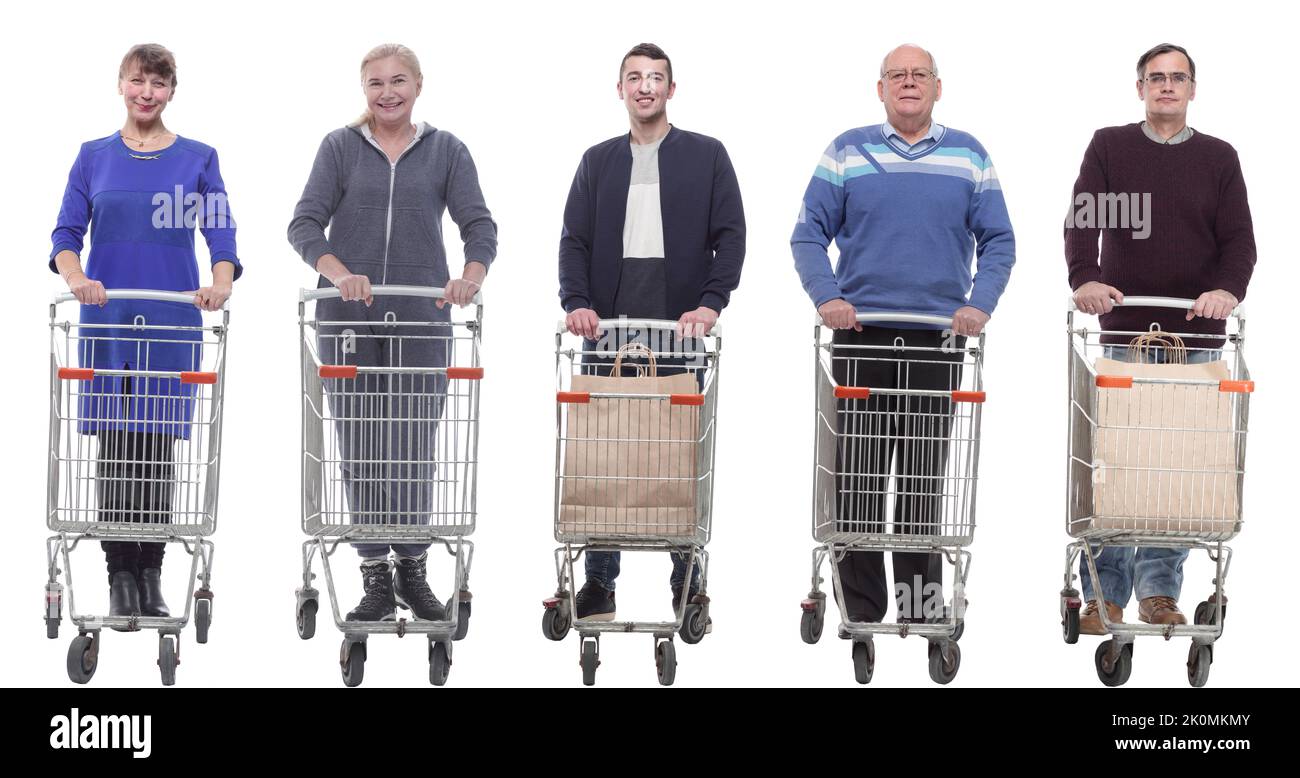 collage group of people with cart isolated on white Stock Photo - Alamy