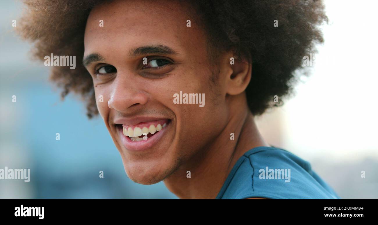 Portrait Of Handsome Young African Mixed Race Man Smiling To Camera Feeling Joy Confident Black