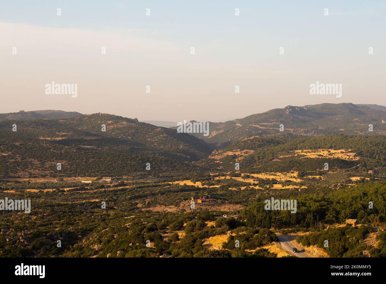 View of mountains and forests of Aegean landscape captured in Assos ...