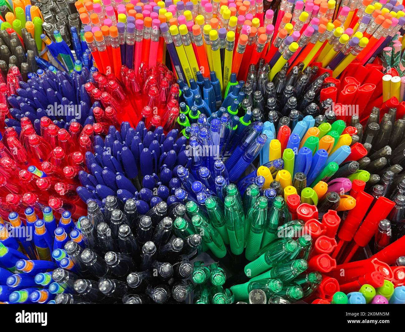 Colored pencils and pens. School supplies, materials for creativity and ...