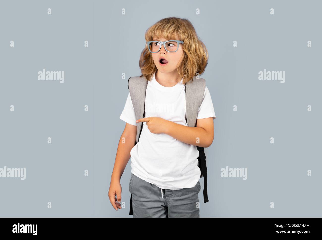 School child on isolated background. Kids education, Learning studying ...