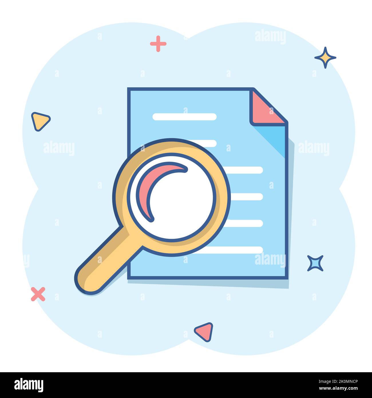 Scrutiny document plan icon in comic style. Review statement vector ...