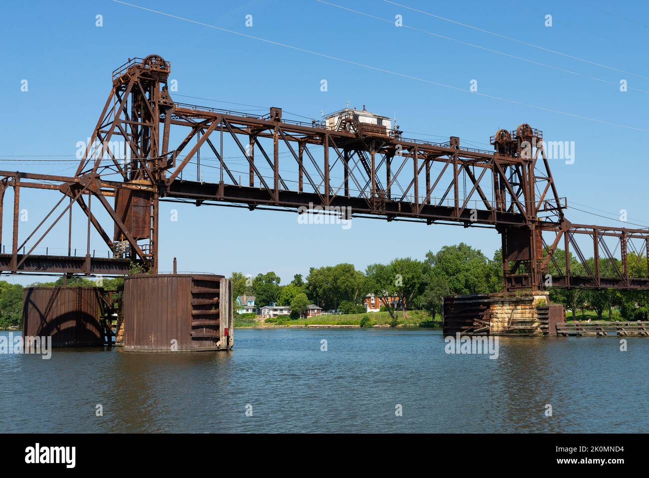 Old rail bridge over the Illinois River in Ottawa, Illinois Stock Photo ...