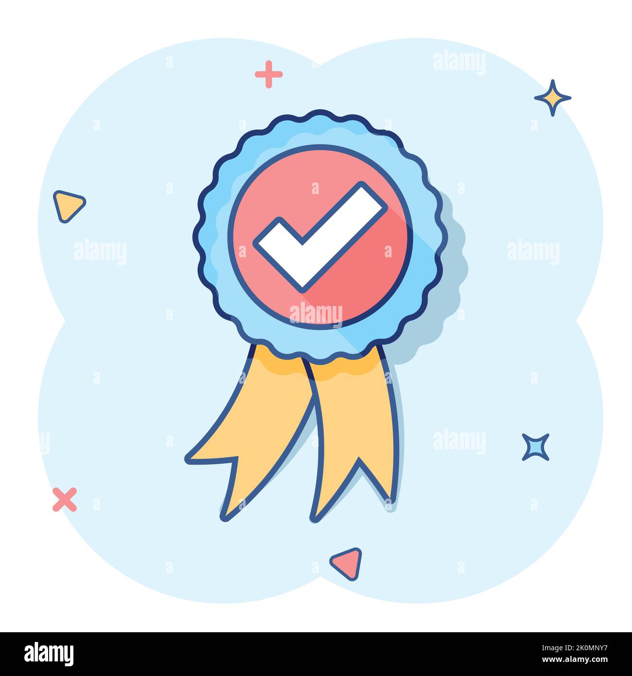 Approved certificate medal icon in comic style. Check mark stamp vector ...