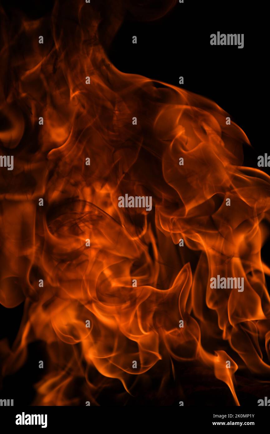 Fire flame isolate on black background. Burn flames, abstract texture ...