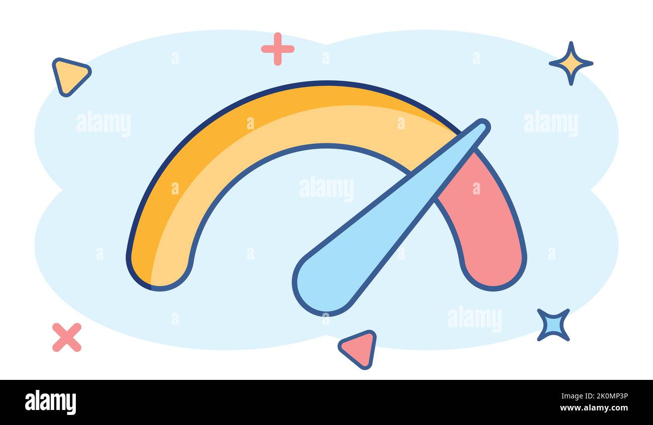 Meter dashboard icon in comic style. Credit score indicator level ...