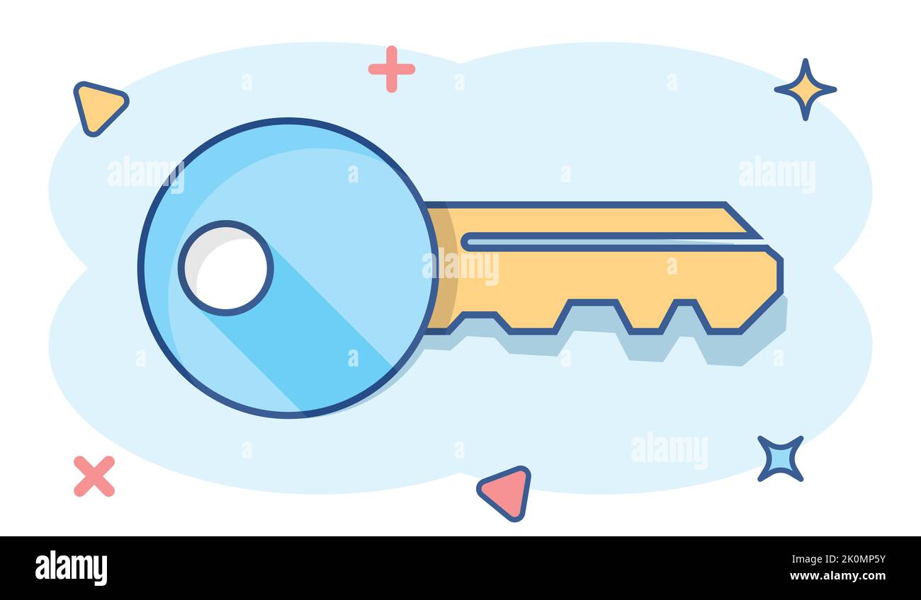 Key icon in comic style. Access login vector cartoon illustration ...