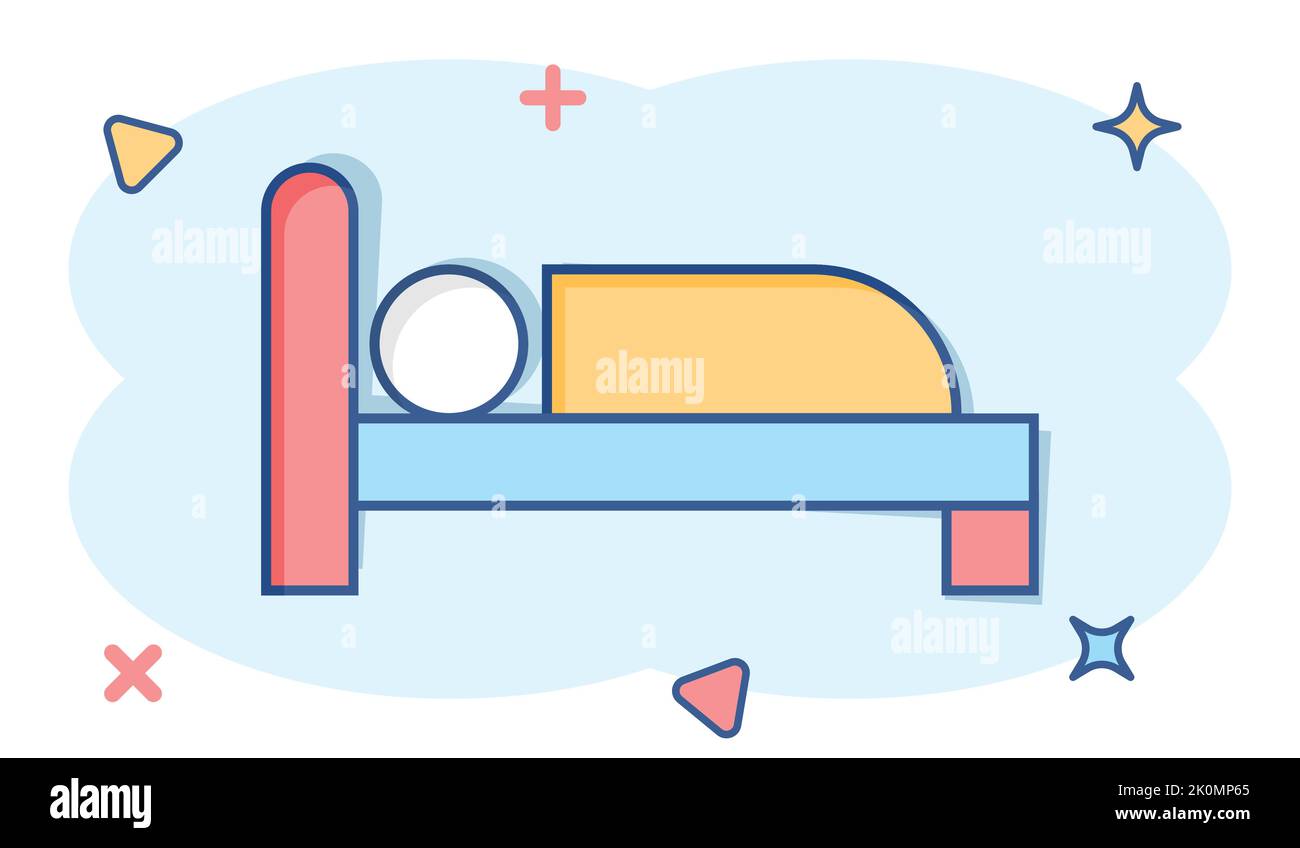 Bed icon in comic style. Sleep bedroom vector cartoon illustration ...