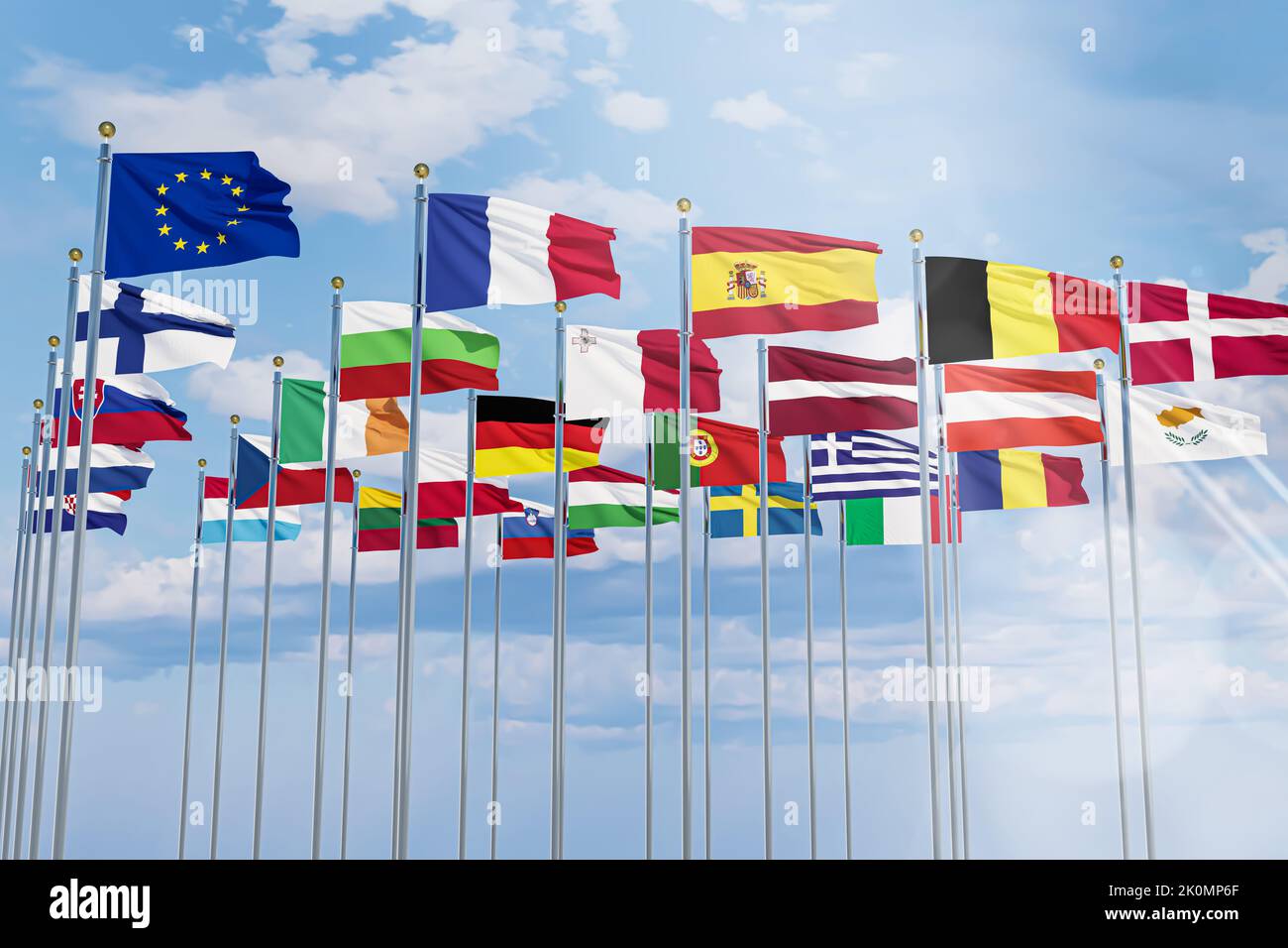 The flag of the European Union with the flags of the European Union ...