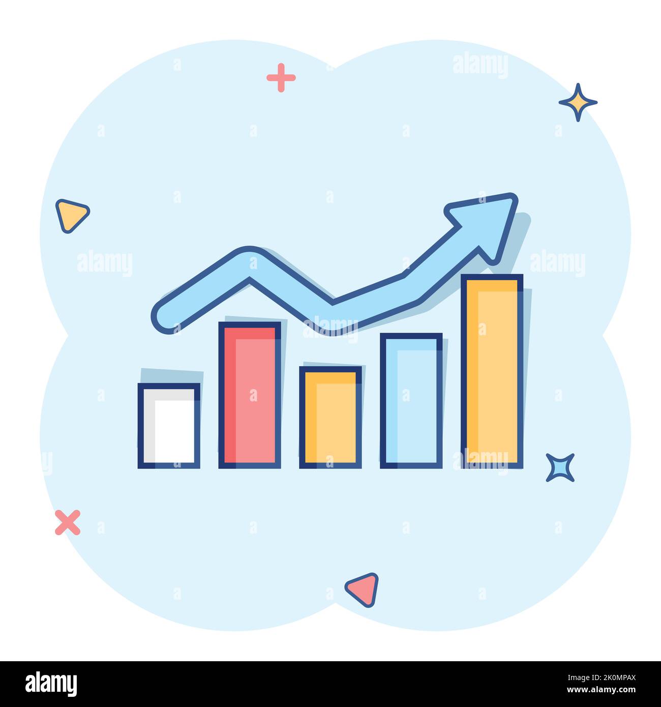 Growing bar graph icon in comic style. Increase arrow vector cartoon ...