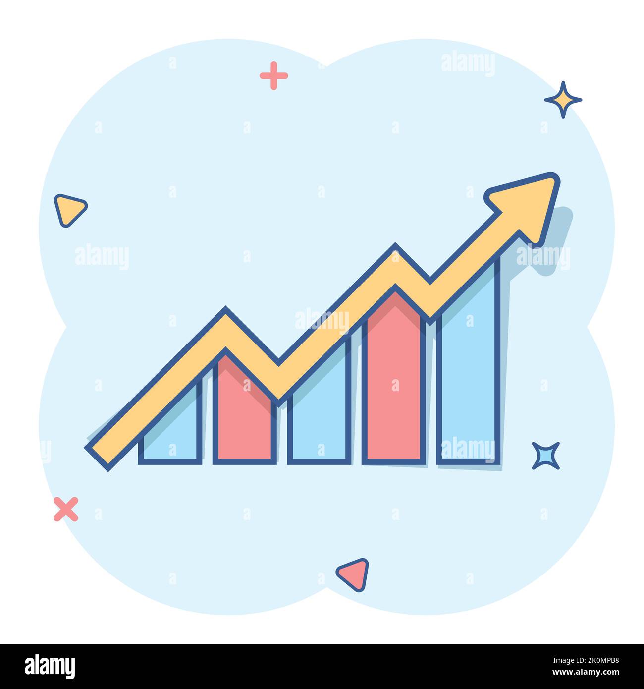 Growing bar graph icon in comic style. Increase arrow vector cartoon ...