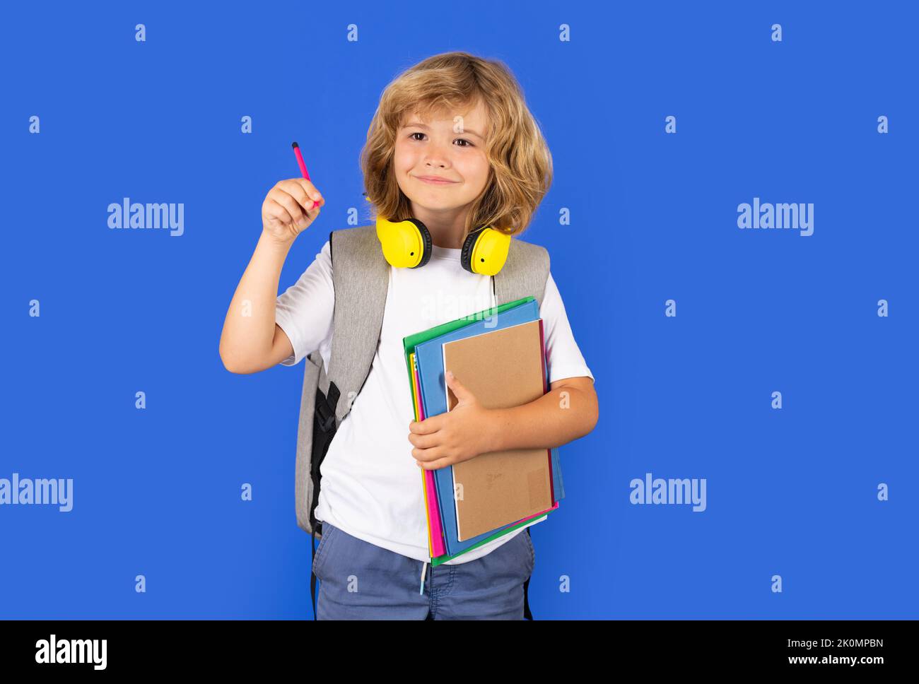 School child on isolated background. Kids education, Learning studying ...