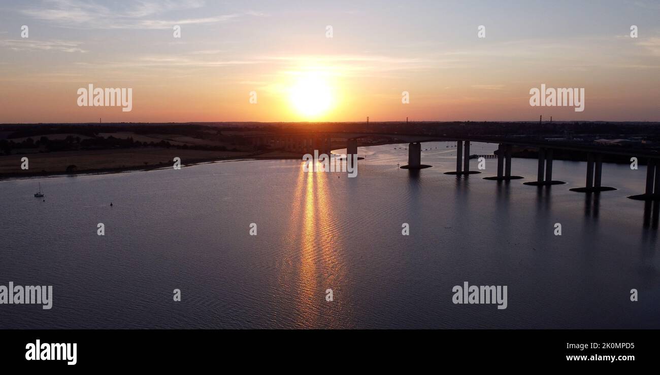 Dusk at the Orwell Bridge and Ipswich Stock Photo - Alamy