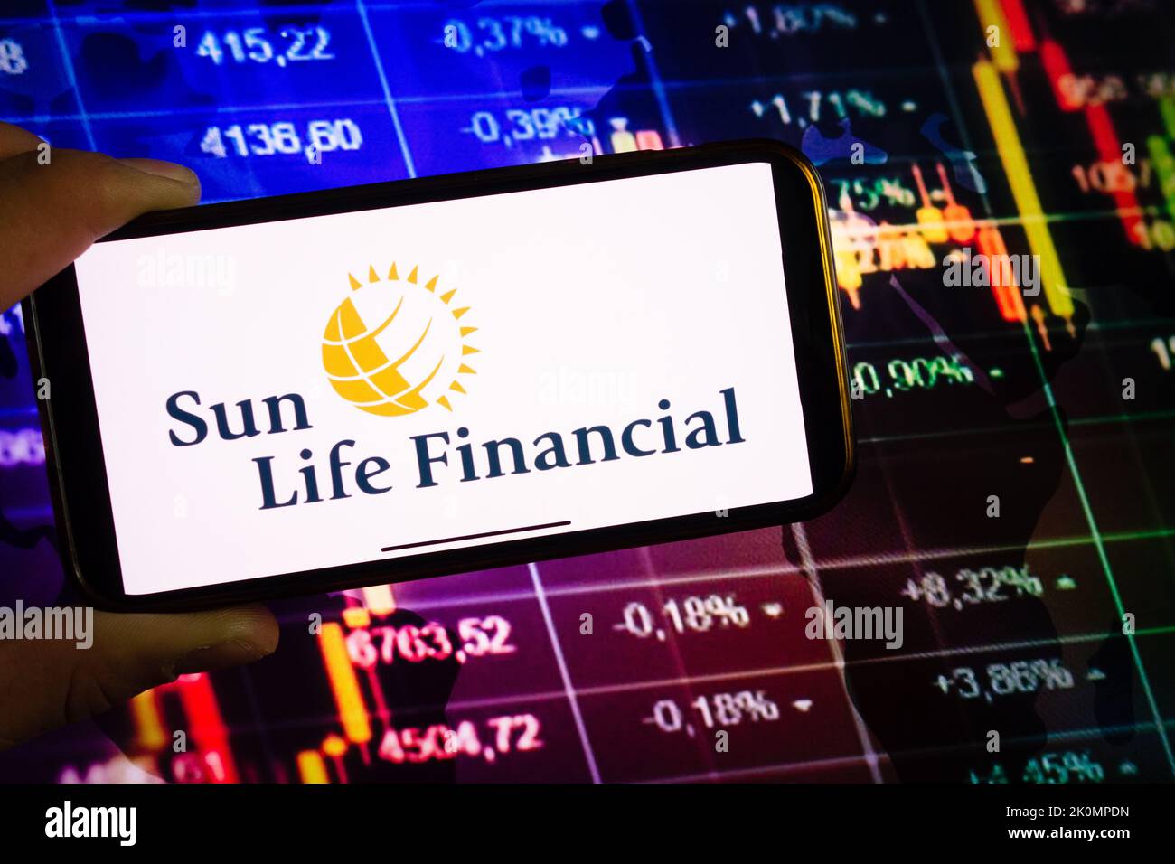 KONSKIE, POLAND - September 10, 2022: Smartphone displaying logo of Sun ...