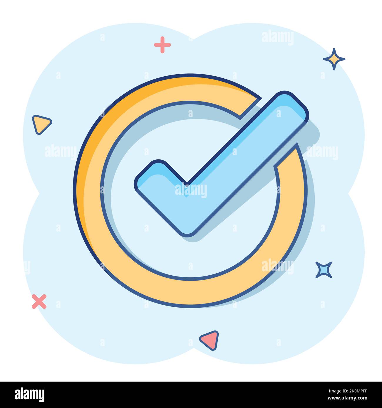 Check mark icon in comic style. Ok, accept vector cartoon illustration ...