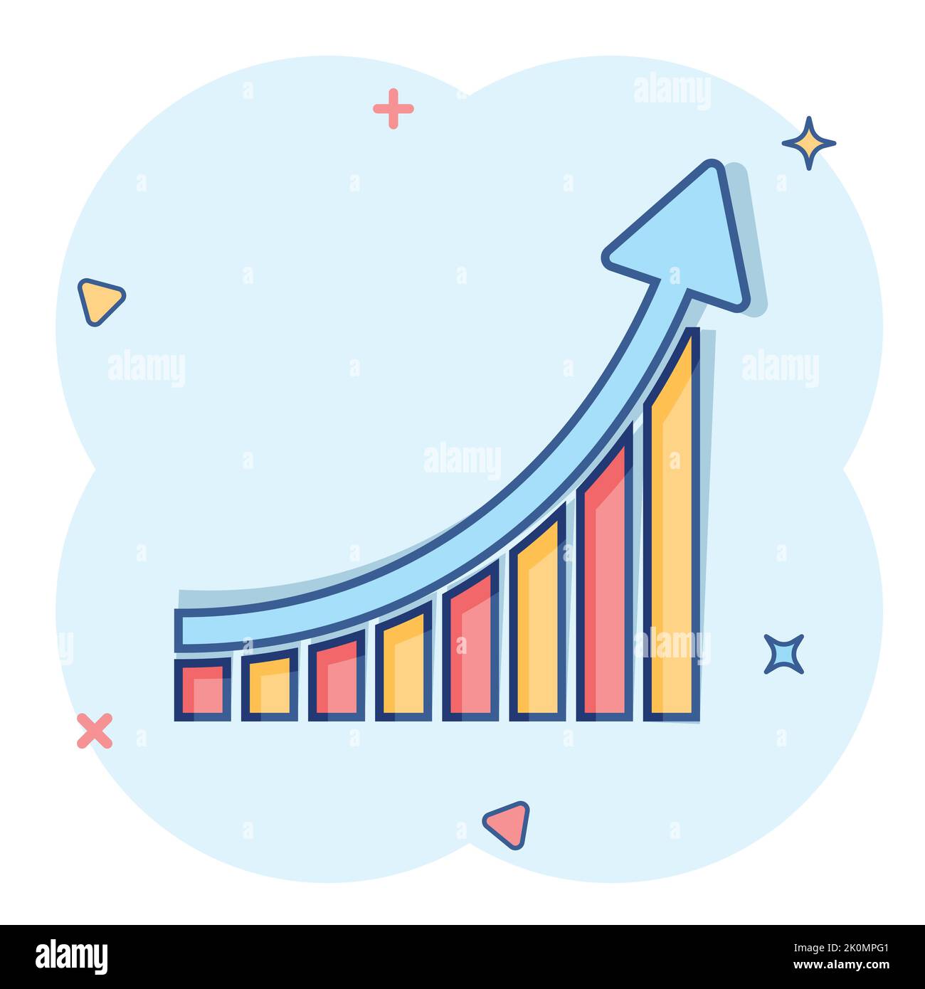 Growing bar graph icon in comic style. Increase arrow vector cartoon ...
