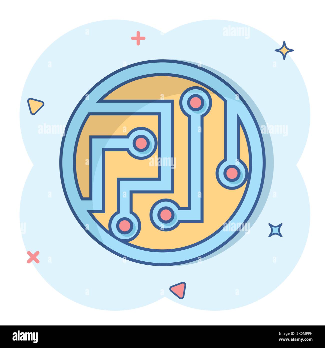 Circuit board icon in comic style. Technology microchip vector cartoon ...