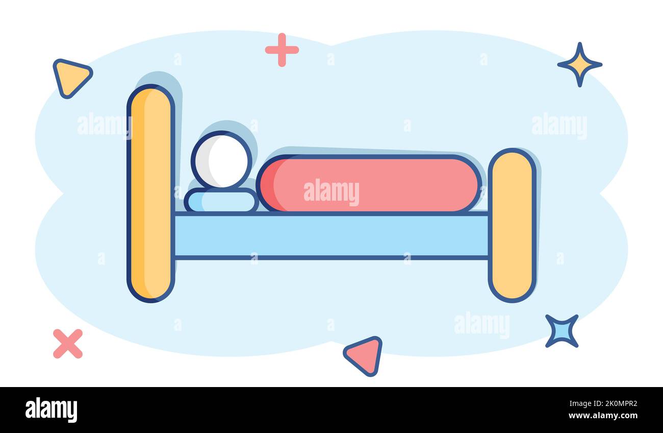Bed icon in comic style. Sleep bedroom vector cartoon illustration ...