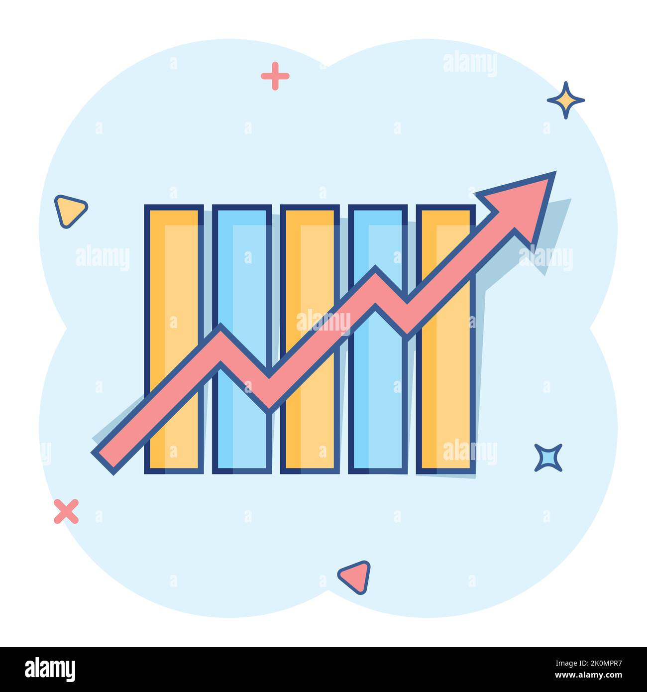 Growing bar graph icon in comic style. Increase arrow vector cartoon ...