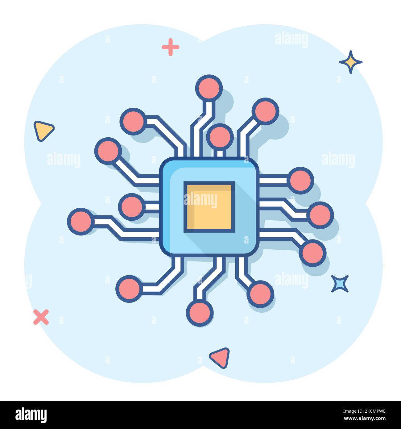 Circuit board icon in comic style. Technology microchip vector cartoon ...