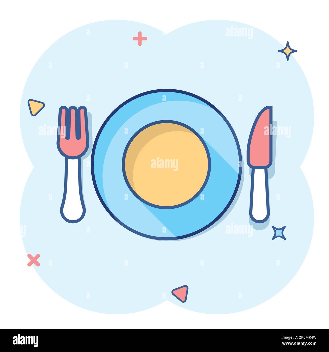 Fork and knife restaurant icon in comic style. Dinner equipment vector ...